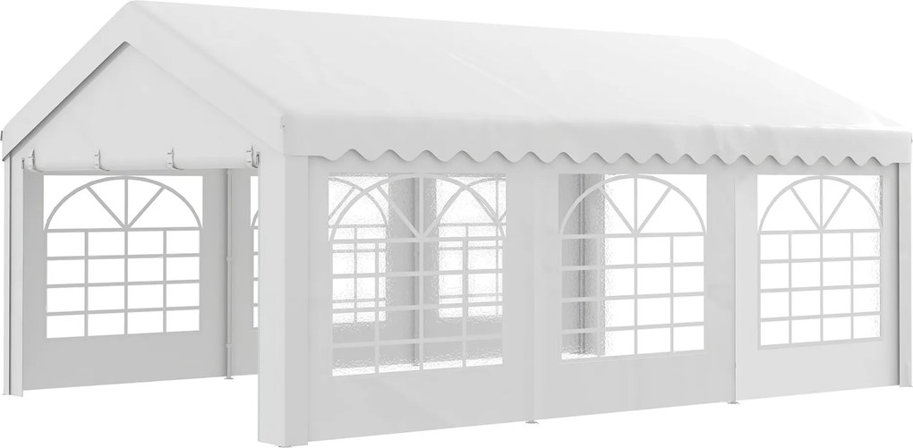 Outsunny Party Gazebo Carport 6x4m Pergola Skládací Pavilion 4 Boční Panely Okna Anti-UV pro Akce a Svatby Ocel PE Bílý | Aosom