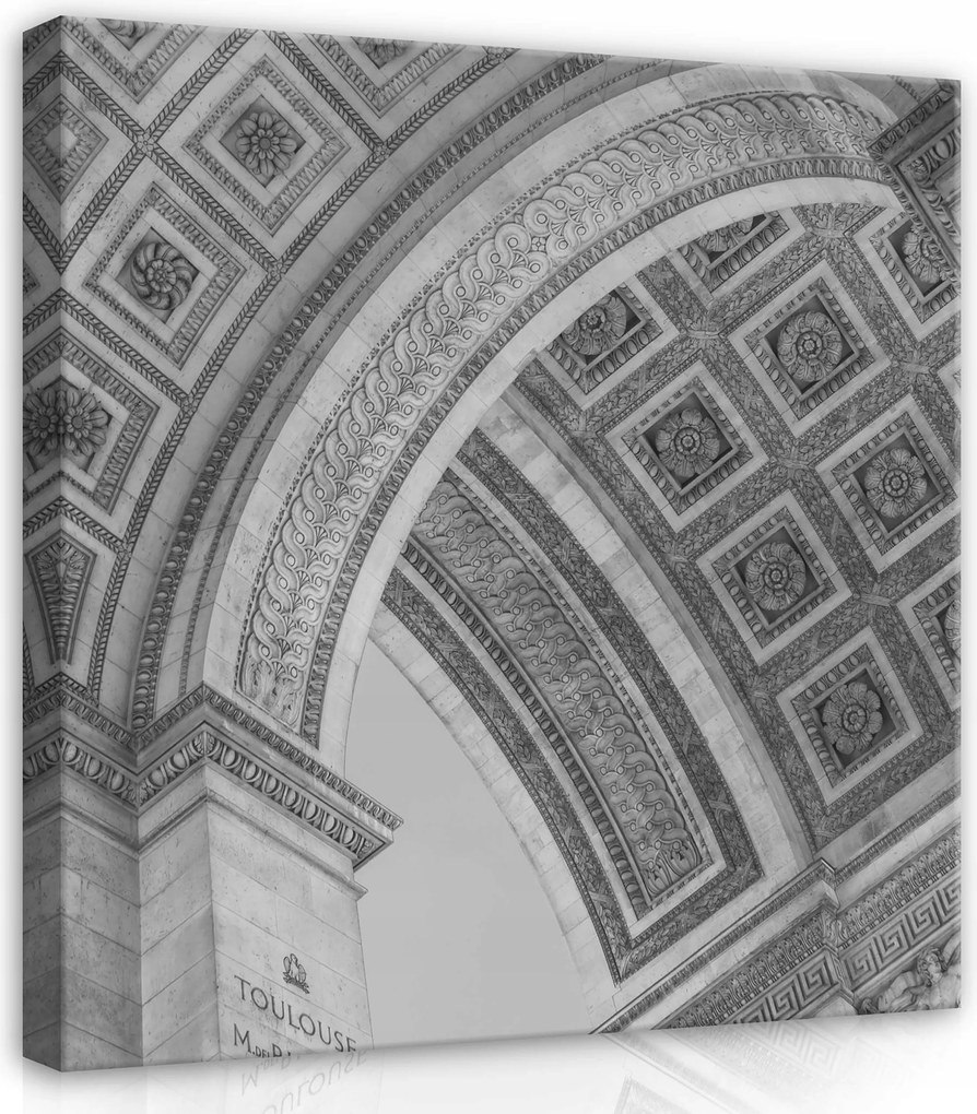 Obraz 80x80 Vítězný oblouk Paříž architektura detail socha ornament černá