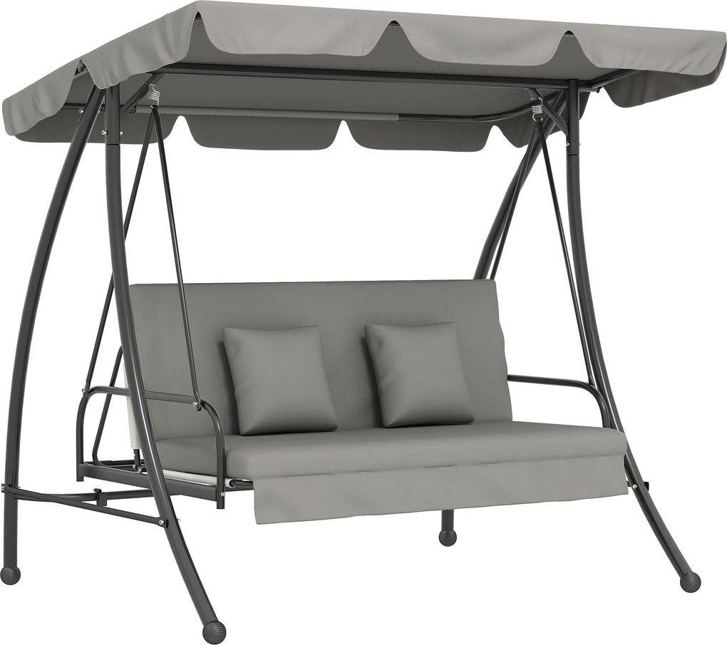 Závěsné lehátko Outsunny Hollywood Swing Garden s funkcí polohování, 3 místné, kov+polyester, šedé, 209 x 114 x 170 cm | Aosom