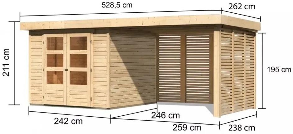 Dřevěný zahradní domek ASKOLA 3,5 s přístavkem Lanitplast 462 cm