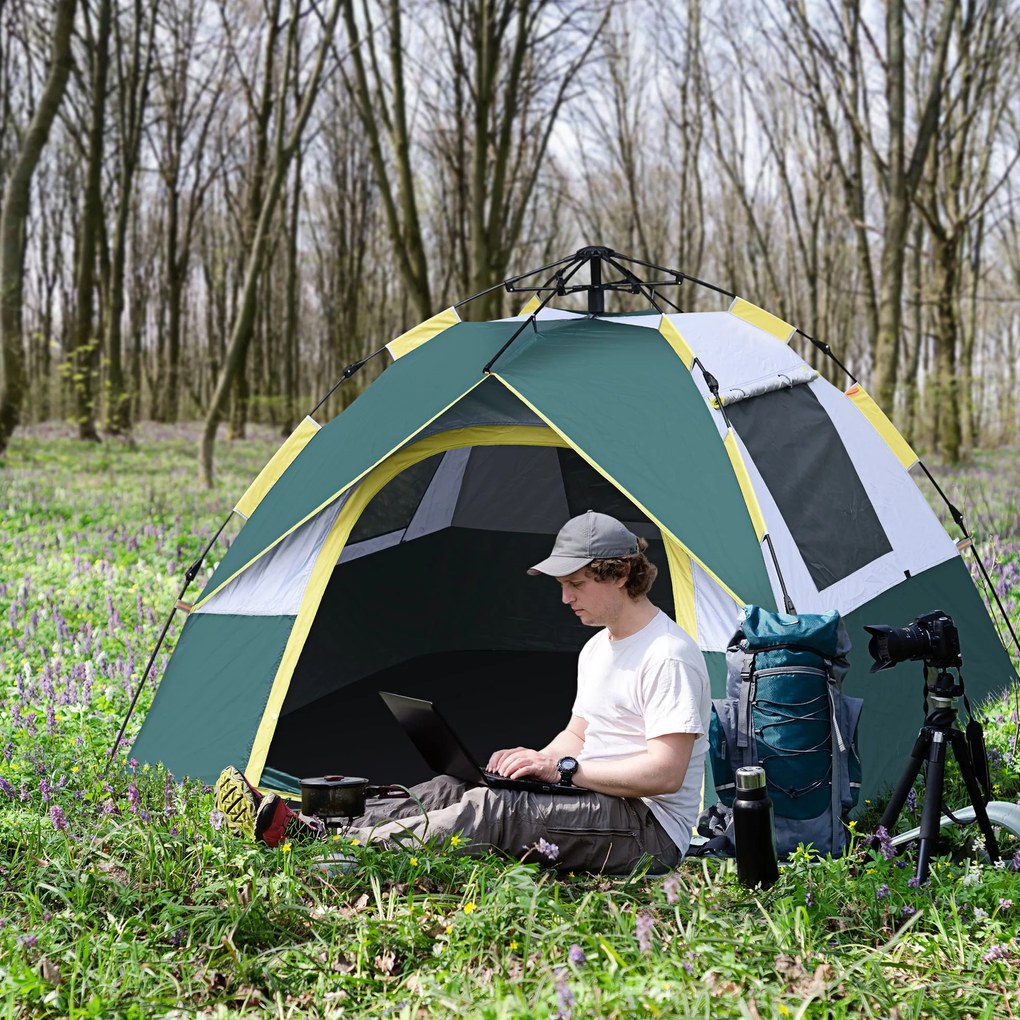 Outsunny kopulový stan pro 3 osoby polyester zelený 205x195x135cm kolíky | Aosom