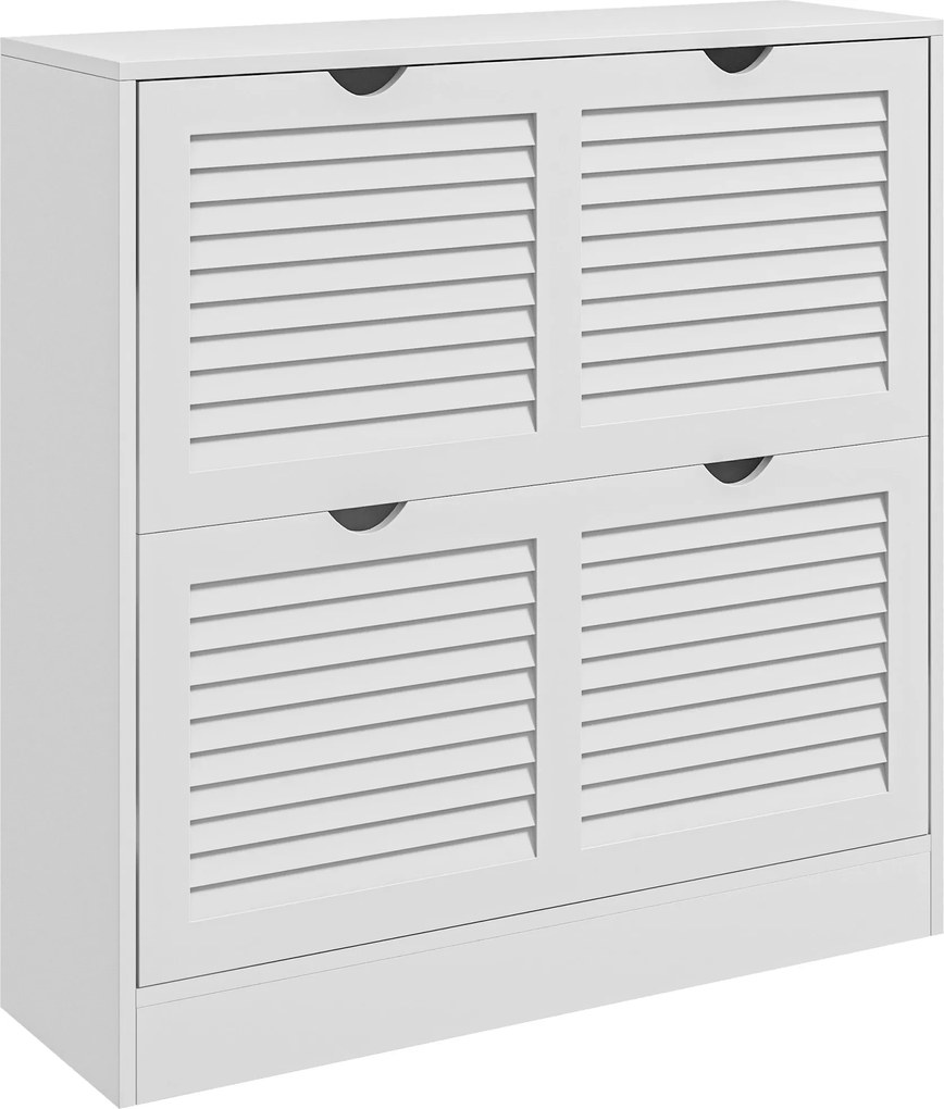 HOMCOM Moderní Botník se 2 Vytahovacími Zásuvkami a Nastavitelnými Policemi pro 16 Párů Bot, Úzký Botník do Předsíně 81,5x25x83 cm Bílý | Aosom