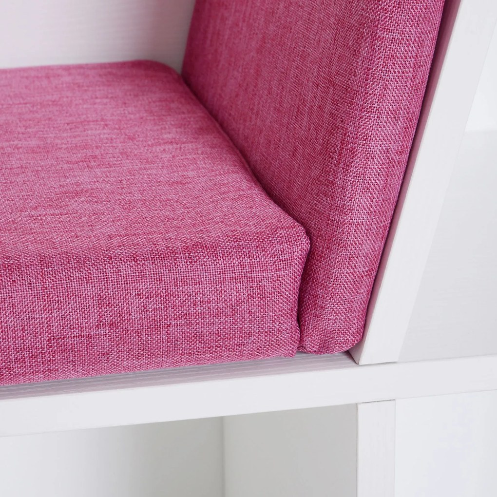 HOMCOM Moderní Design 2-v-1 Knihařská Lavice s 6 Úložnými Prostředky a 3 Polštářky 102L x 30W x 61H cm Bílá Růžová
