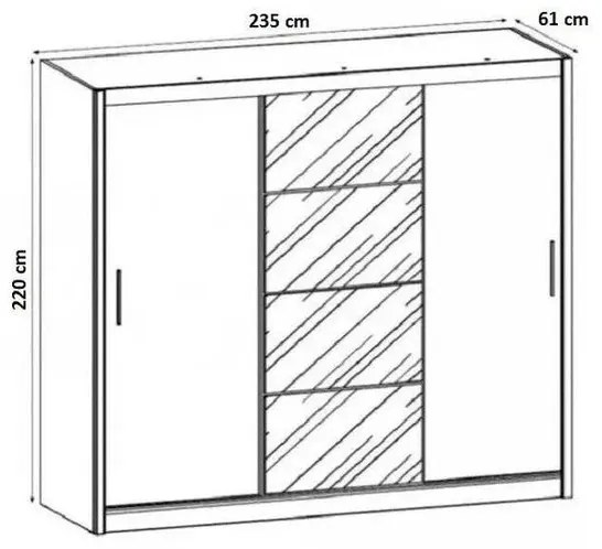 Šatní skříň Argos - 235x220x61 cm (bílý mat)
