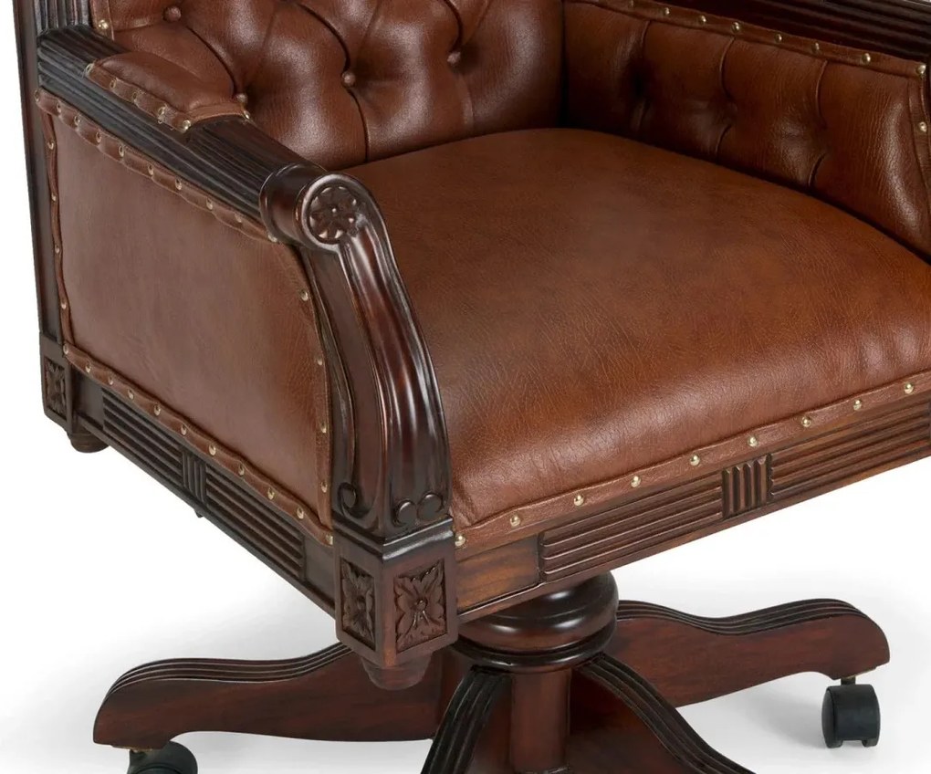 furniture-nabytek.cz - Kancelářské křeslo Camford z masivního mahagonu, lakované, hnědé – pravá kůže