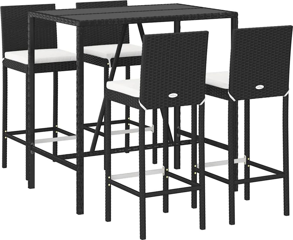 5dílný zahradní barový set s poduškami černý polyratan 3187643