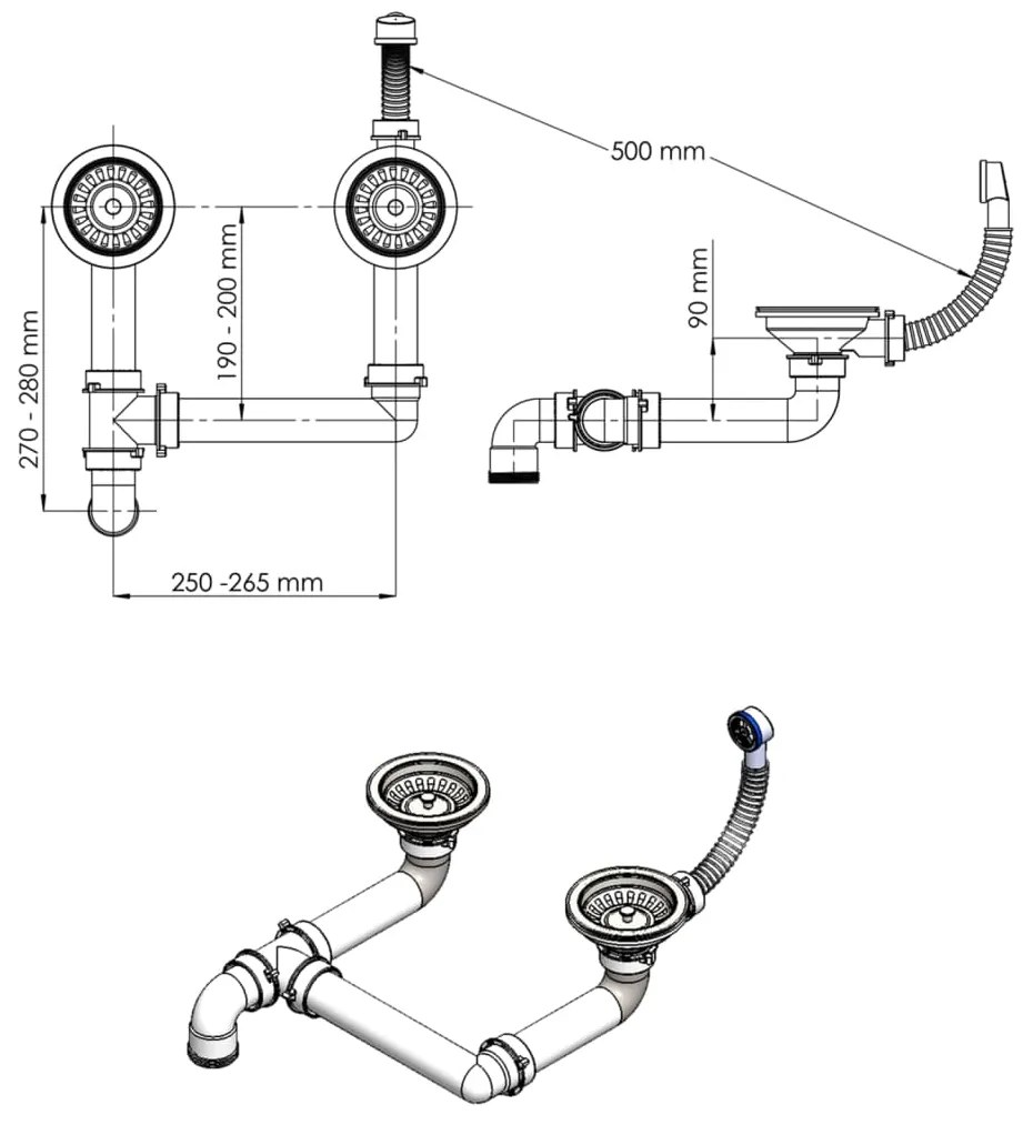 vidaXL Kuchyňský dřez s dvojitým umyvadlem žula černé