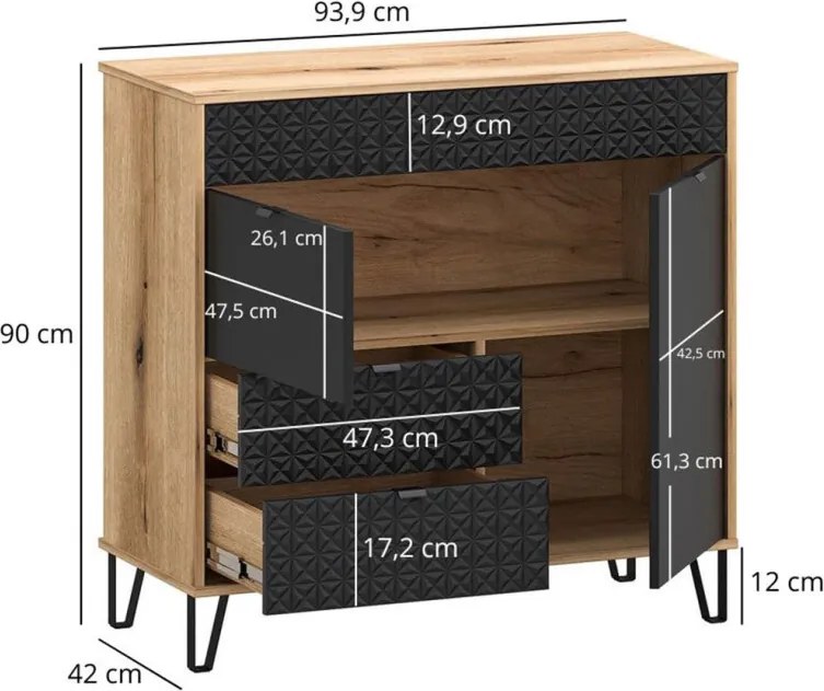 Komoda 2d2s (E) dub evok / černý Bellano