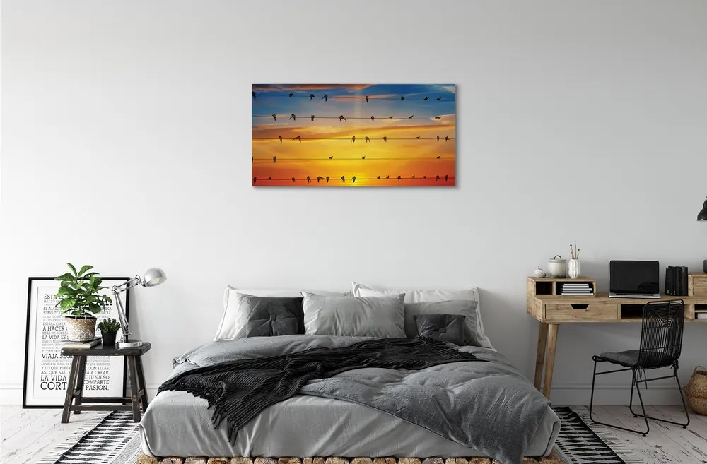 Obrazy na plátně Ptáci na lanech západu slunce 140x70 cm
