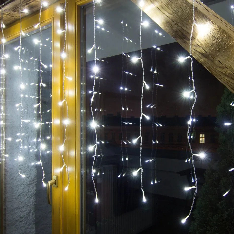 Hobby Line LED světelný závěs do okna, 200 × 200 cm, ledově bílá, 200 diod, čirý kabel, IP20 do interiéru