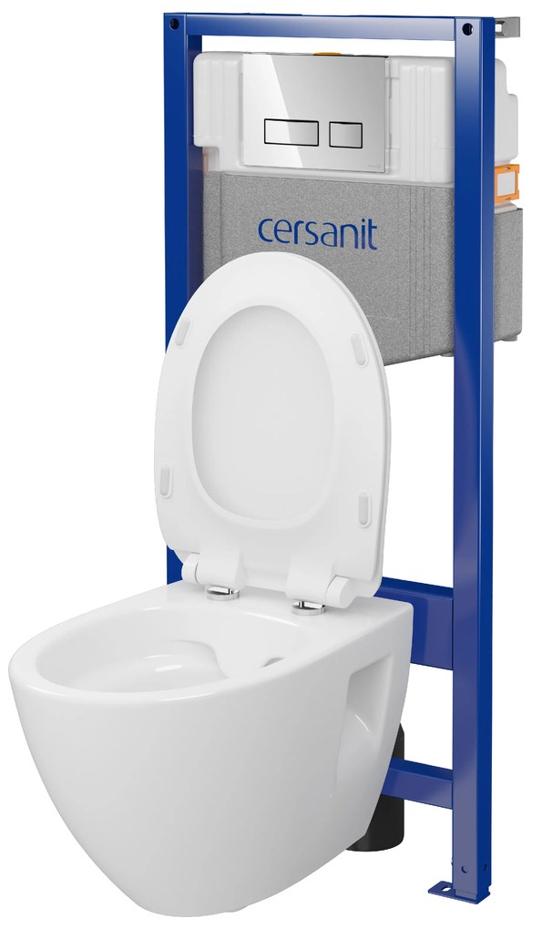 Cersanit Moduo, System50 MECH podomítkový rám + závěsná wc mísa Moduo Plus CleanOn + chromové tlačítko MOVI II, S701-769