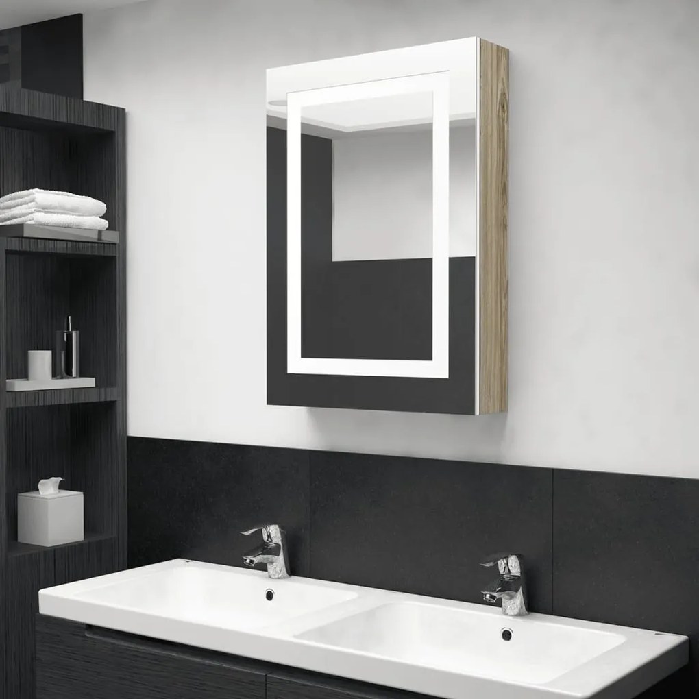 326493 vidaXL LED koupelnová skřínka se zrcadlem bílá a dub 50 x 13 x 70 cm