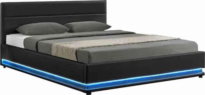 Tempo Kondela Manželská postel s LED osvětlením, černá, 180x200, BIRGET