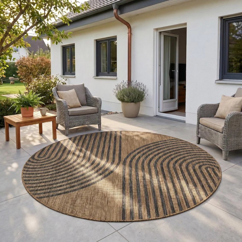 Černý/hnědý kulatý vnitřní a venkovní koberec ø 120 cm Mira 1453 – Ayyildiz Carpets
