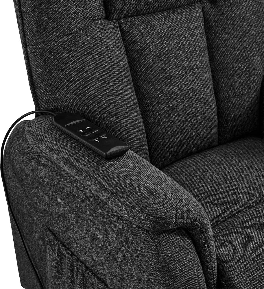 TV křeslo SAMUEL s elektrickým polohováním — 2 motory, látka, šedá, nosnost 150 kg