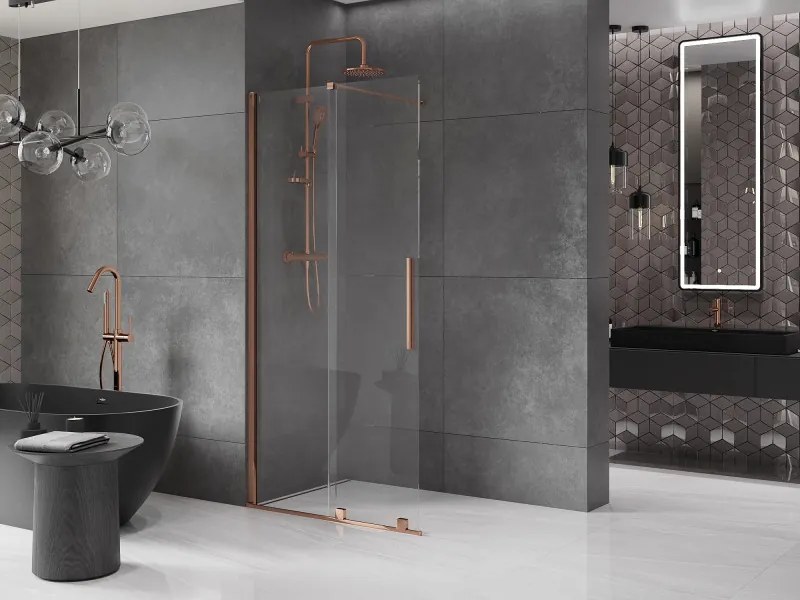 Mexen Velar, posuvné dveře do otvoru typ Walk-In 100 cm, 8mm čiré sklo, růžové zlato, 871-100-000-03-60