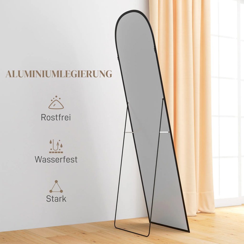 HOMCOM Celoplošné zrcadlo 1615 x 50 cm Stojací zrcadlo s rámem z hliníkové slitiny do obývacího pokoje Ložnice Černá | Aosom.de