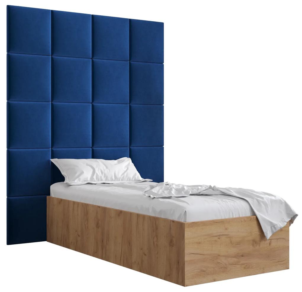 Jednolůžková postel s čalouněným čelem 90 cm Brittany 3 (dub craft zlatý + modrá) (s roštem). 1045971