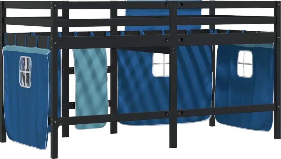vidaXL Dětská patrová postel se závěsy 90 x 190 cm borovice [3283833] Barva: white&black