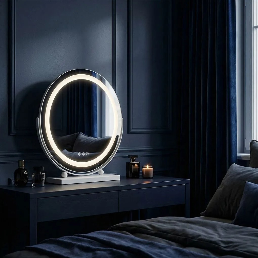 Rea MAKE-UP, kosmetické LED zrcadlo 40 cm v bílém rámu k postavení, HOM-12019
