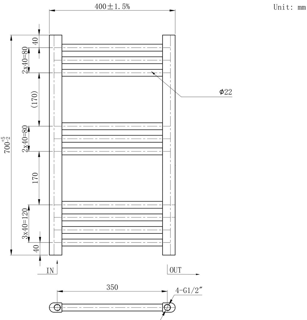 Gamma Erga Basic, topné těleso 700x400 mm, 232 W, bílá, ERG-LAV-BASIC-7040-WH