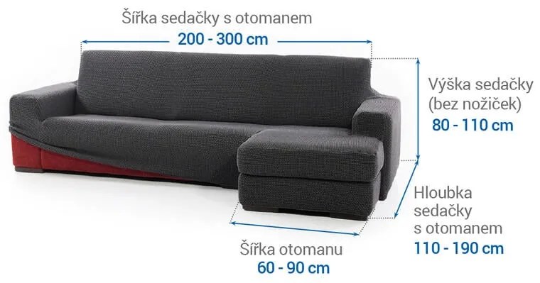 Super strečové potahy NIAGARA antracitová sedačka s otomanem vpravo (š. 200 - 300 cm)