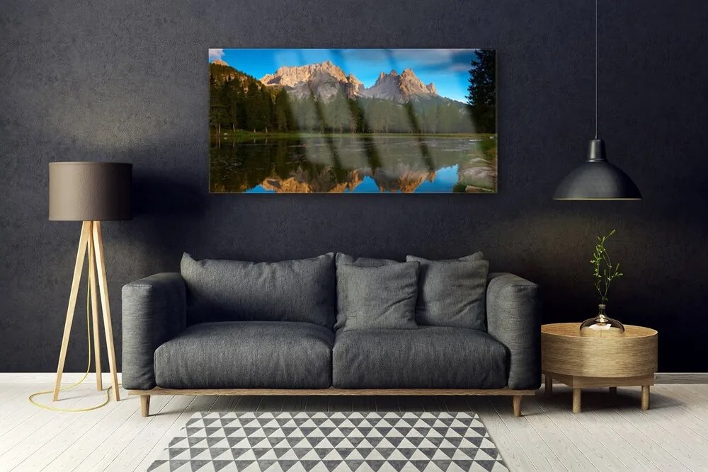 akrylový obraz Les Jezero Krajina 120x60 cm