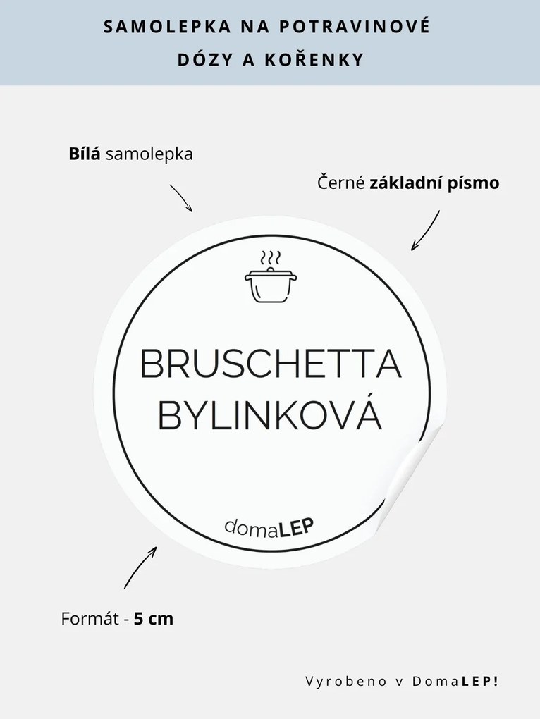 Samolepka na kořenky BRUSCHETTA BYLINKOVÁ bílá 5 cm základní písmo