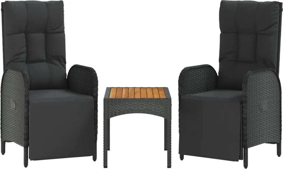 5dílný zahradní jídelní set s poduškami černý polyratan 3185090