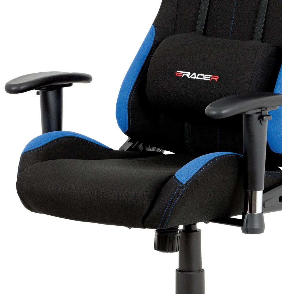Autronic Kancelářská židle, modrá-černá látka, houpací mech, plastový kříž