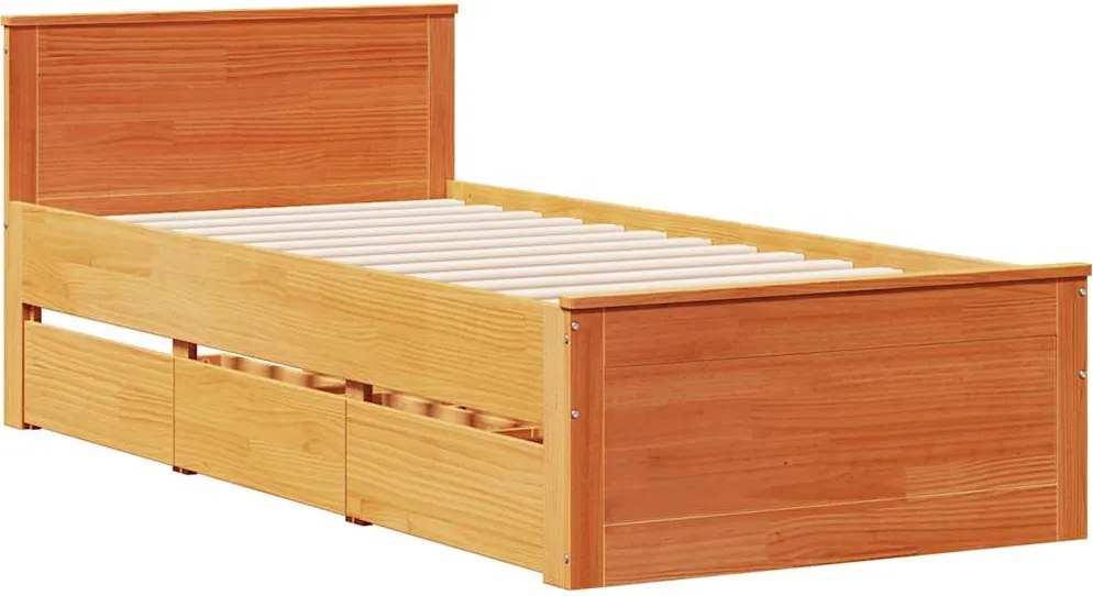 Postele bez matrace s čelem voskově hnědá 90 x 190 cm borovice 3308788