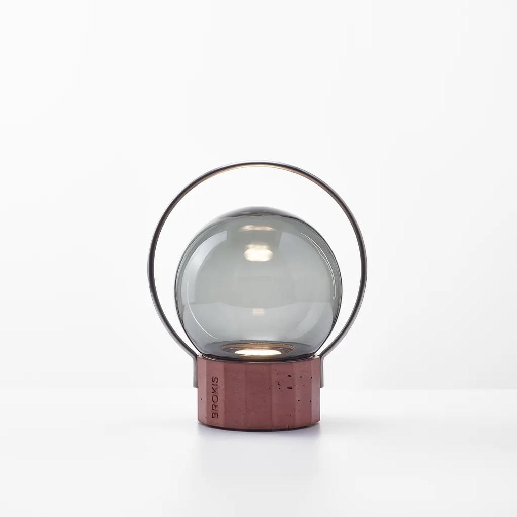Přenosná betonová lampička Sfera Portable Dekor: Terracotta beton / Černá montura / Kouřové sklo, Rozměr: ø 400 x 468 mm