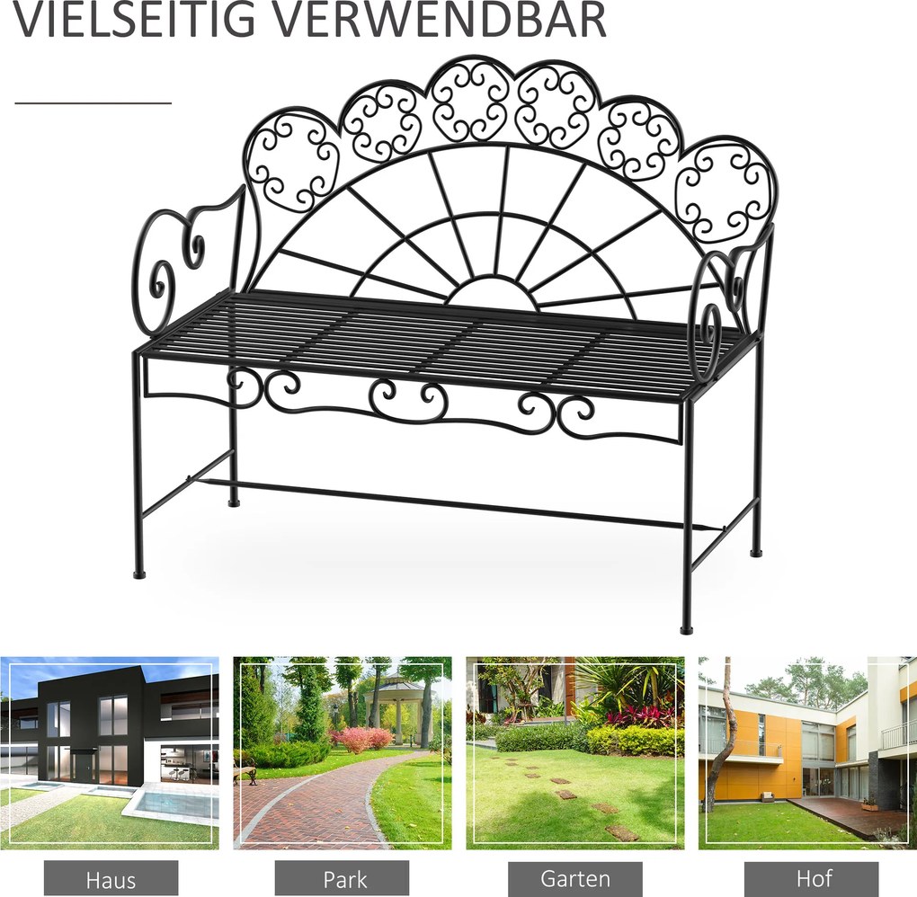 Zahradní lavička Outsunny 2místná kovová 107 x 55,5 x 90,5 cm robustní nerezavějící odolná proti povětrnostním vlivům pro zahradu balkon park černá |…