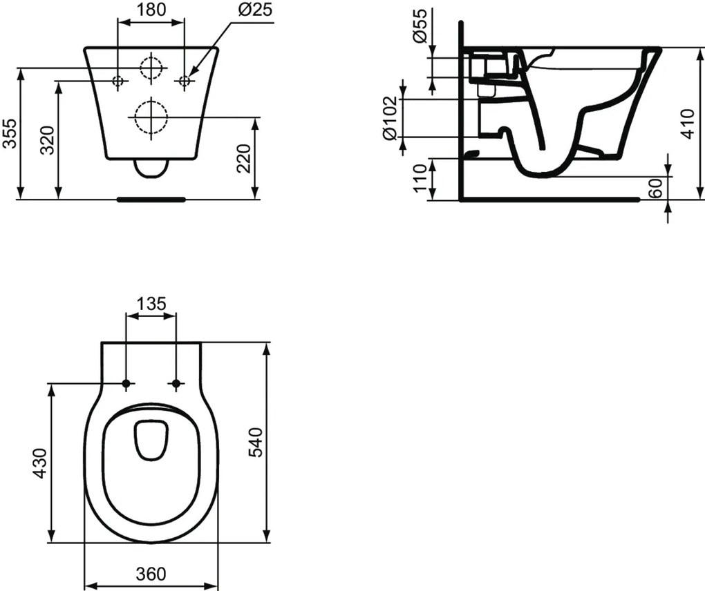 Ideal Standard Connect Air - Závěsné WC, RimLS+, bílá E228801
