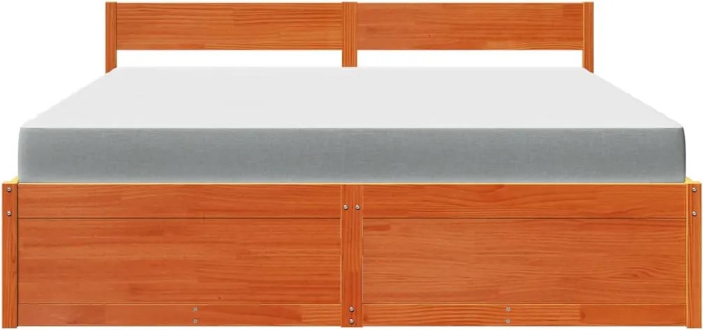 Postel se zásuvkami a matrací voskově hnědá 180x200 cm borovice 3281891