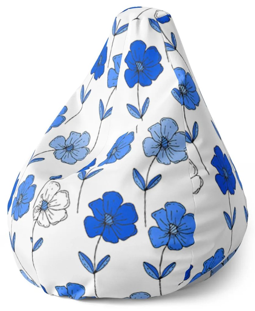 Sablio Sedací vak Pear Modré květiny - 70 x 95 x 15 cm