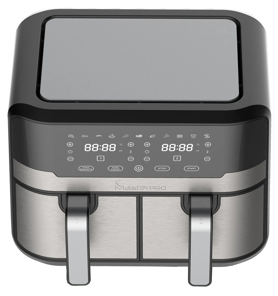 Dvojitá horkovzdušná fritéza MasterPro Rocket Duo 900 / 2400 W / 9 l / 11 programů / stříbrná/černá