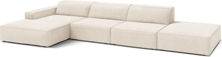 Krémová sametová modulární rohová pohovka (levý roh/s lenoškou) Jodie – Micadoni