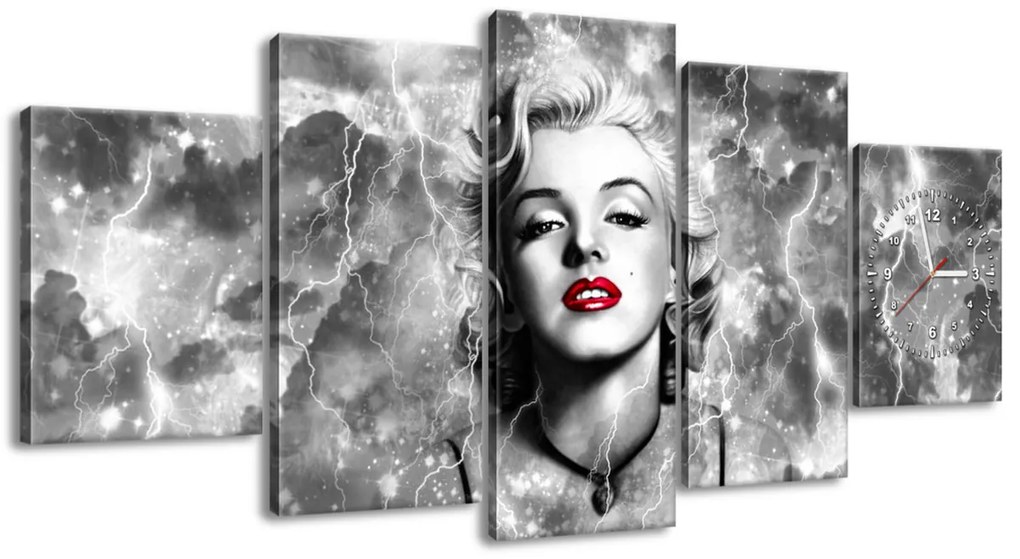 Gario Obraz s hodinami Elektrizující Marilyn Monroe - 5 dílný Rozměry: 150 x 70 cm