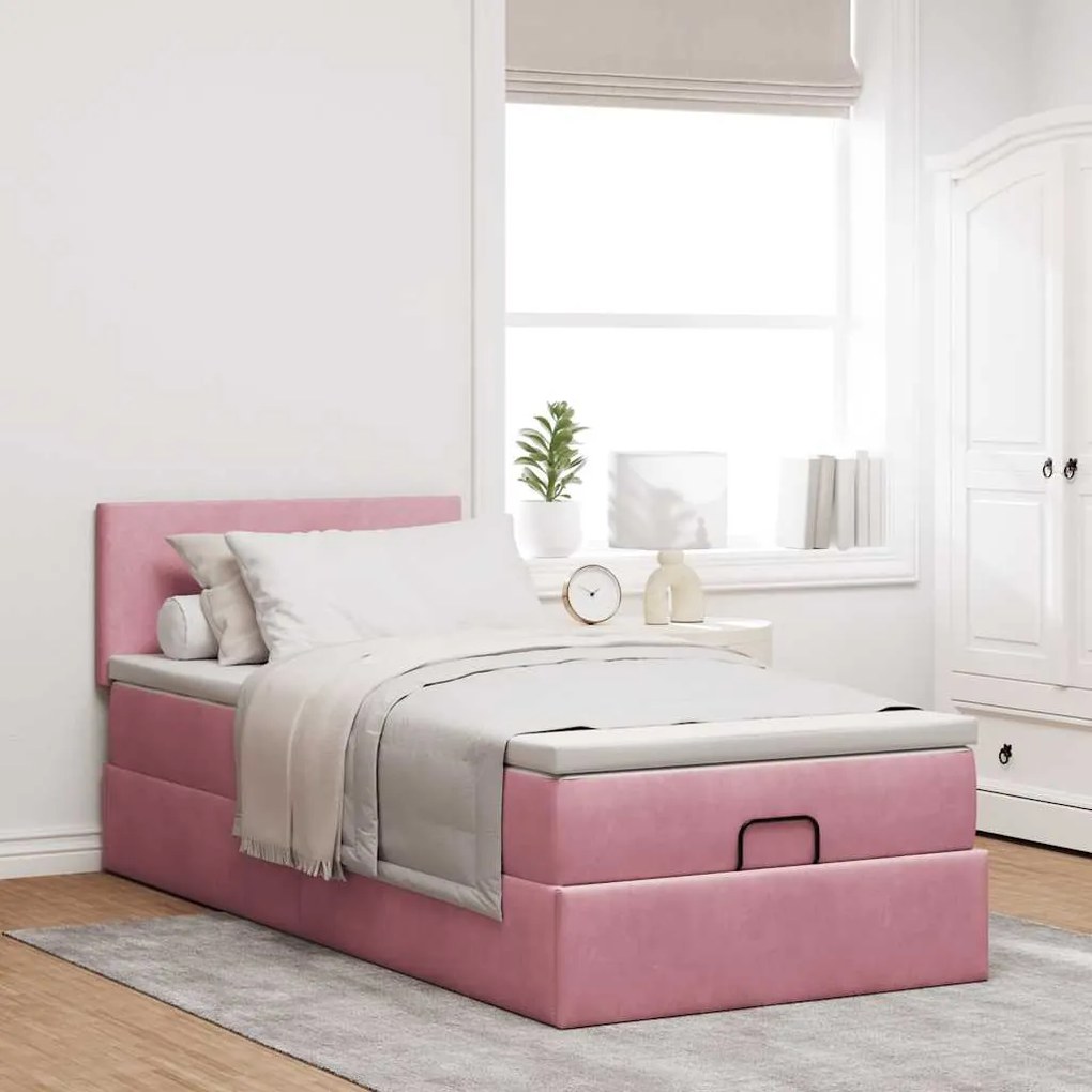 Osmanský rám postele s matrací růžová 80x200cm samet 3311668