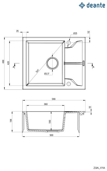 Deante ZQN_G11A - Kuchyňský dřez ANDANTE 49x59 cm granit/metalický grafit