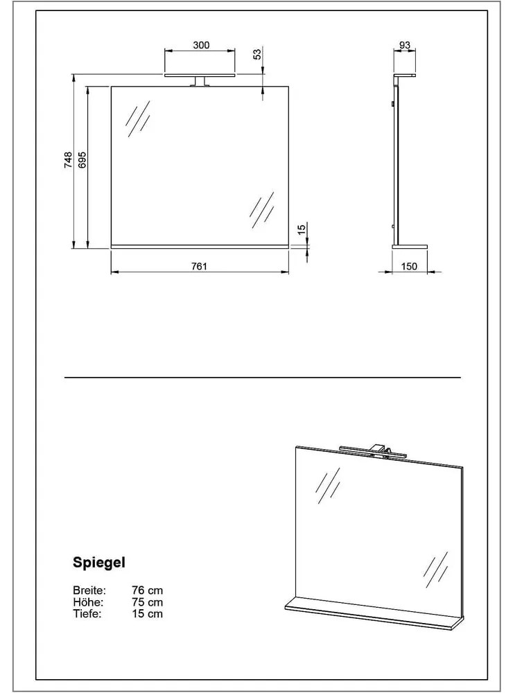 Nástěnné zrcadlo s osvětlením a poličkou 76x75 cm – Germania