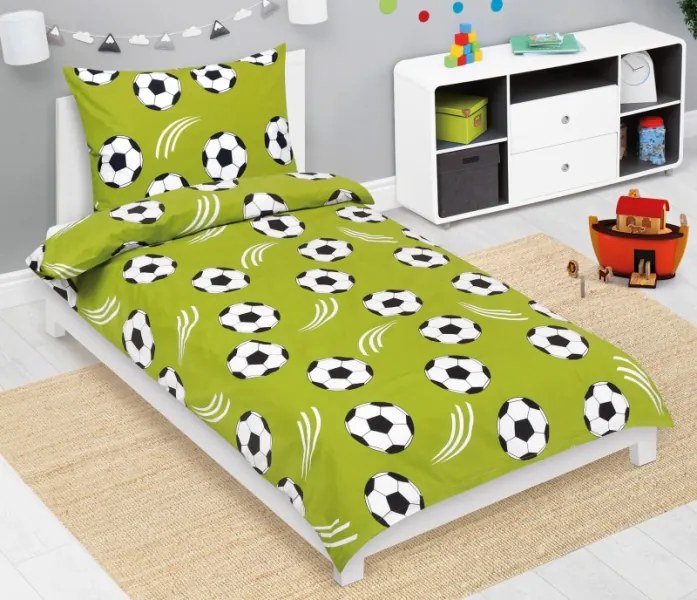Bellatex Povlečení bavlněné Junior 140x200, 70x90 cm Fotbal Zelená,Černá,Bílá