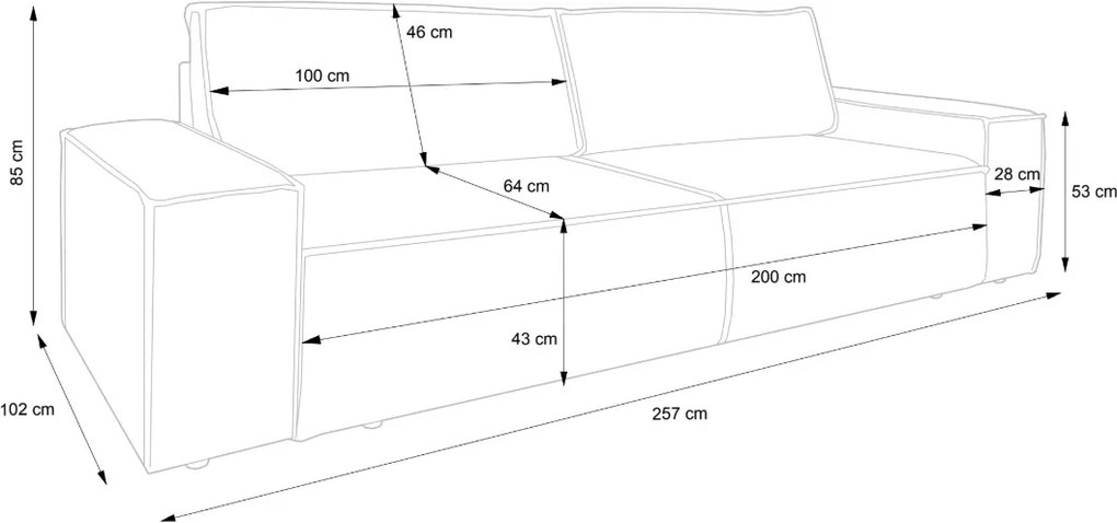 PCo Pohovka FARO, 257 cm Barva látky: Tmavě šedá (Poso 60)