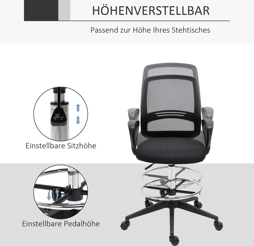 Kancelářská ergonomická otočná židle Vinsetto s nastavitelnou výškou a podnožkou kovová 59,5x60x102,5-126cm