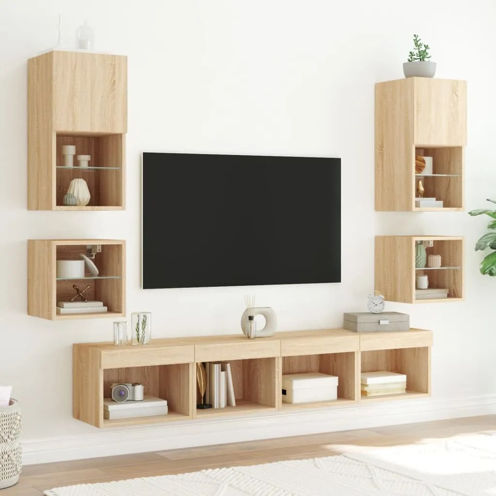 8dílná obývací stěna s LED dub sonoma kompozitní dřevo 3216592