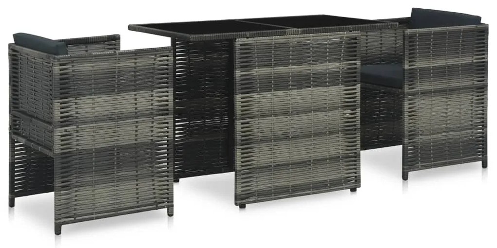 47745 vidaXL 3dílný bistro set s poduškami polyratan šedý