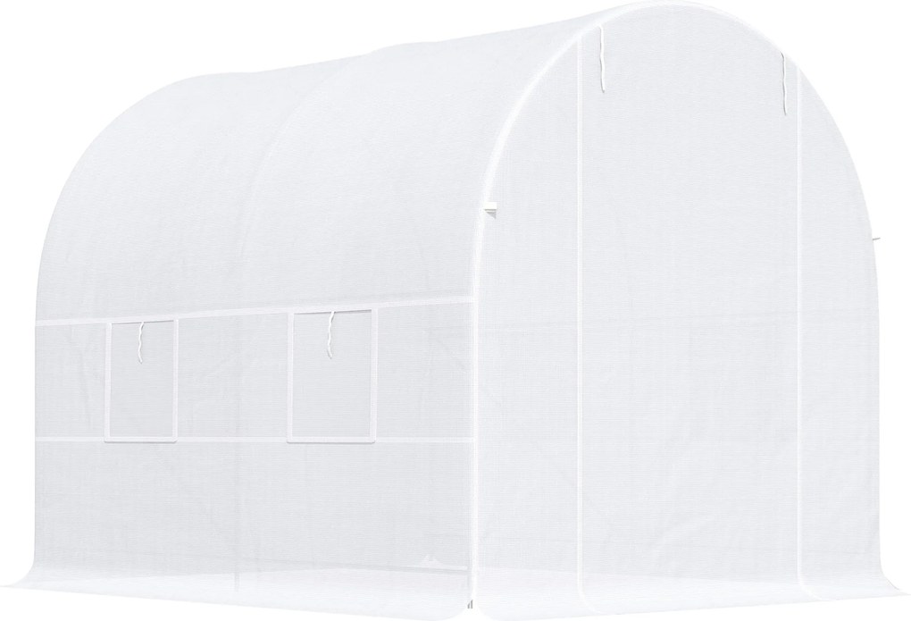 Zeleninový skleník Outsunny 245x200x200cm – fóliový skleník s dveřmi a oknem, poly tunel z pozinkované oceli, zahradní tunel, skleník včetně zakotvov…