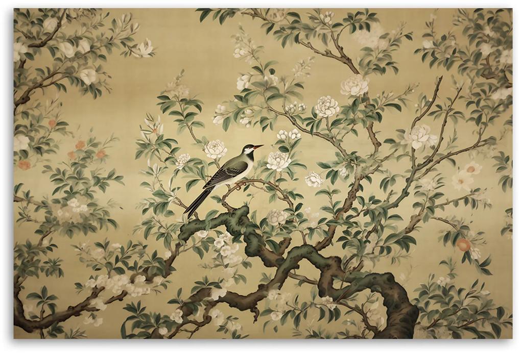 Gario Obraz na plátně Pták na stromě s květinami Rozměry: 60 x 40 cm