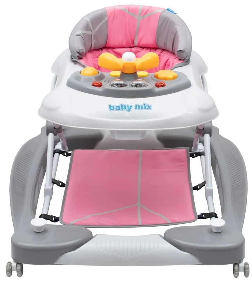 Dětské chodítko s houpačkou a silikonovými kolečky Baby Mix růžové